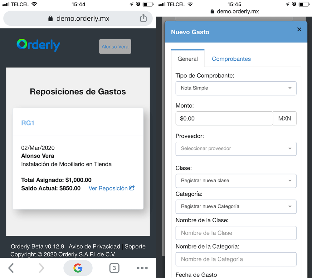 Actualización: reposiciones de gastos - Orderly