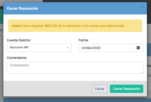 Actualización: reposiciones de gastos - Orderly